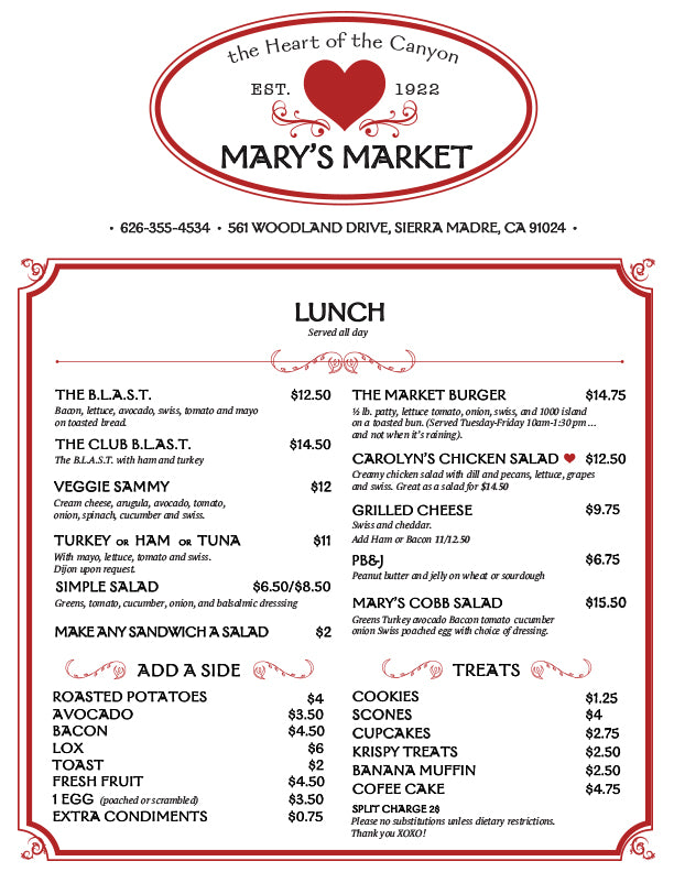 Menu – Mary's Market Cafe